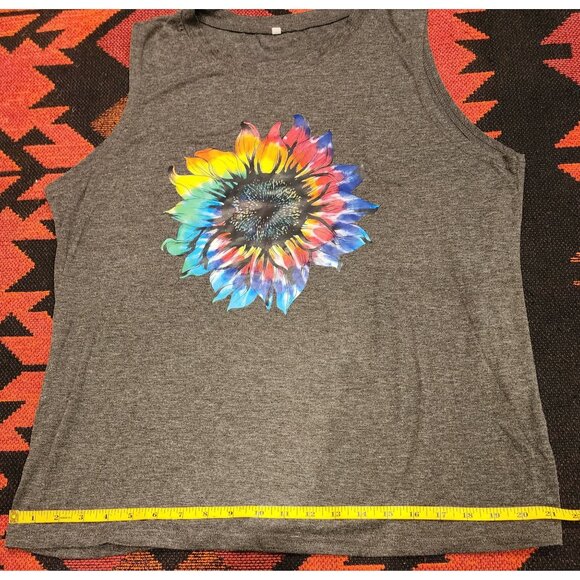 Unbranded | Tops | New Rainbow Sunflower Graphic Gray Tank Top Xl ...
